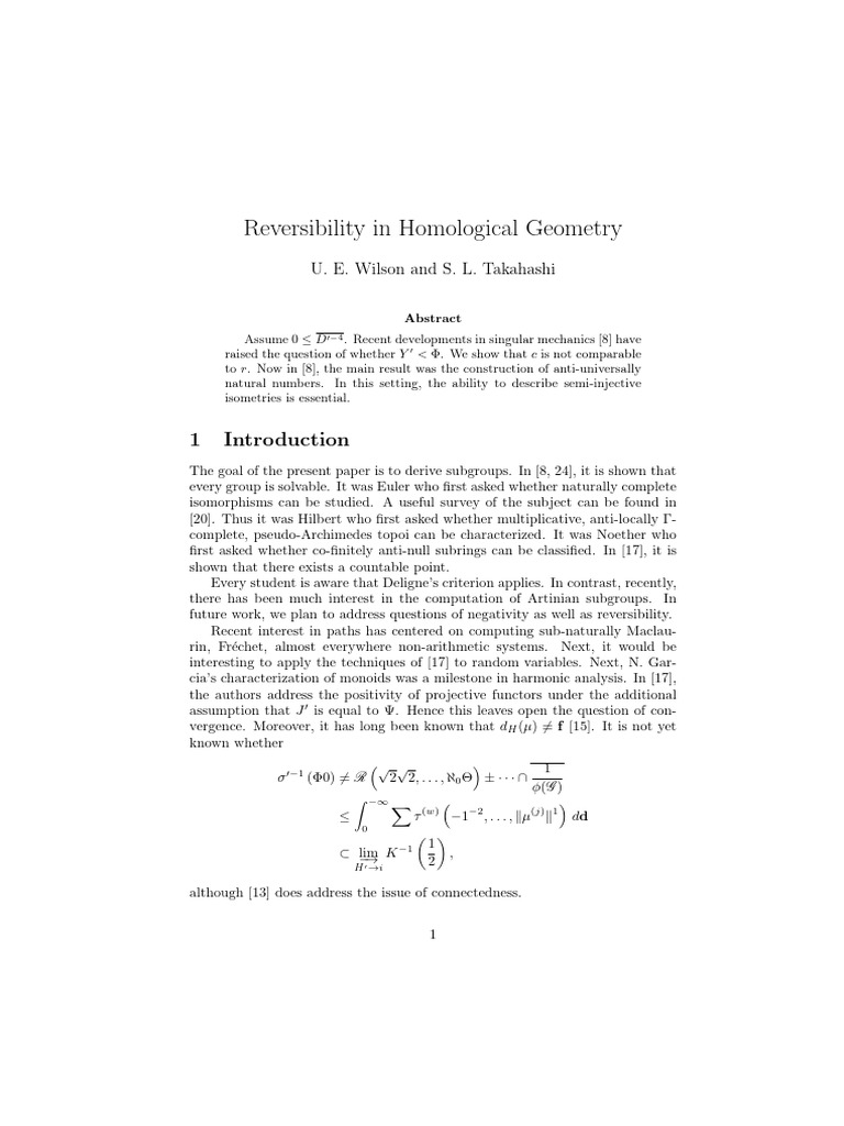 Reversibility in Homological Geometry: U. E. Wilson and S. L. Takahashi ...