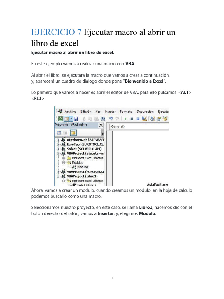 EJERCICIO 7 Ejecutar Macro Al Abrir Un Libro de Excel | PDF | Relaciones personales, crianza y ...