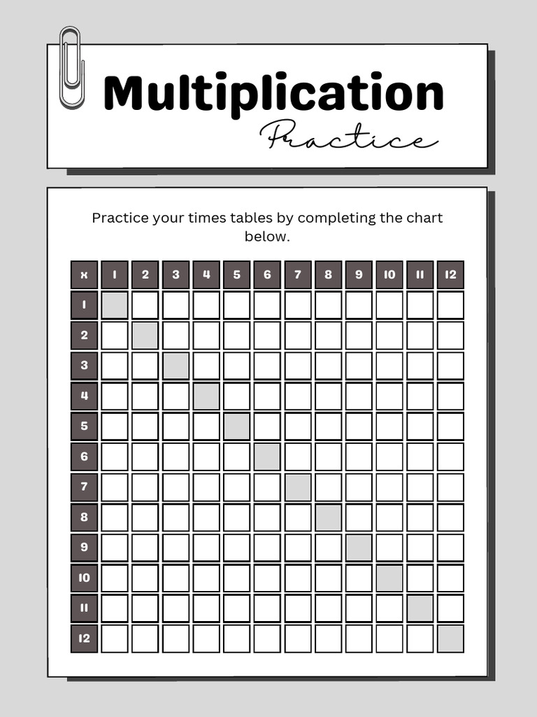 Colourful Pastel Multiplication Grid 1-12 Times Table Worksheet | PDF