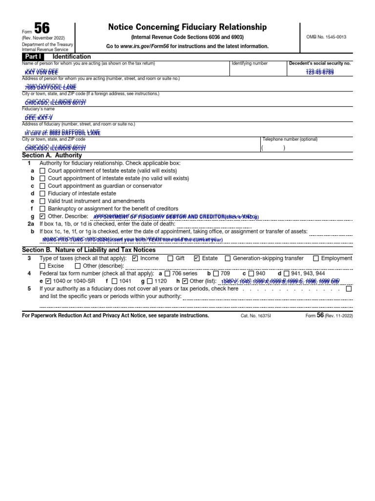 Sample Form 56 | PDF | Taxes | Fiduciary Sample Form 56 | PDF | Taxes | Fiduciary