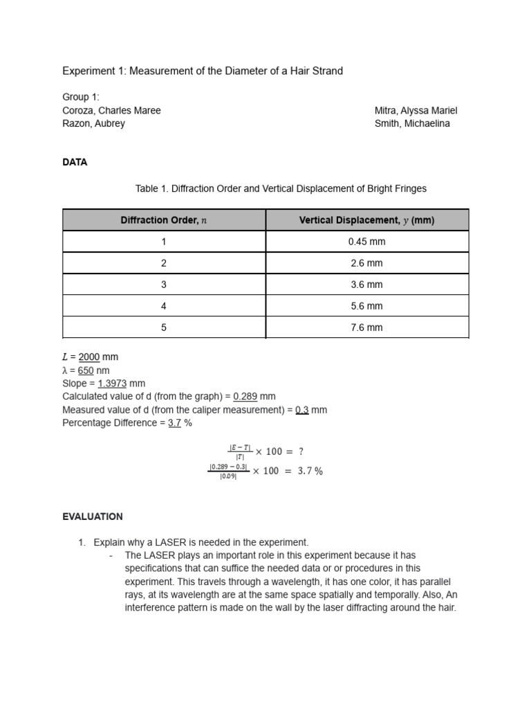 Measuring Hair Diameter via Laser Diffraction | PDF | Diffraction ...