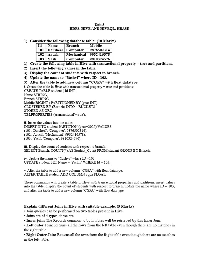 Unit 3 tt1 | PDF | Apache Hadoop | Computing