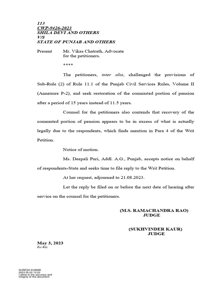 Pension Commutation Challenge in Punjab | PDF