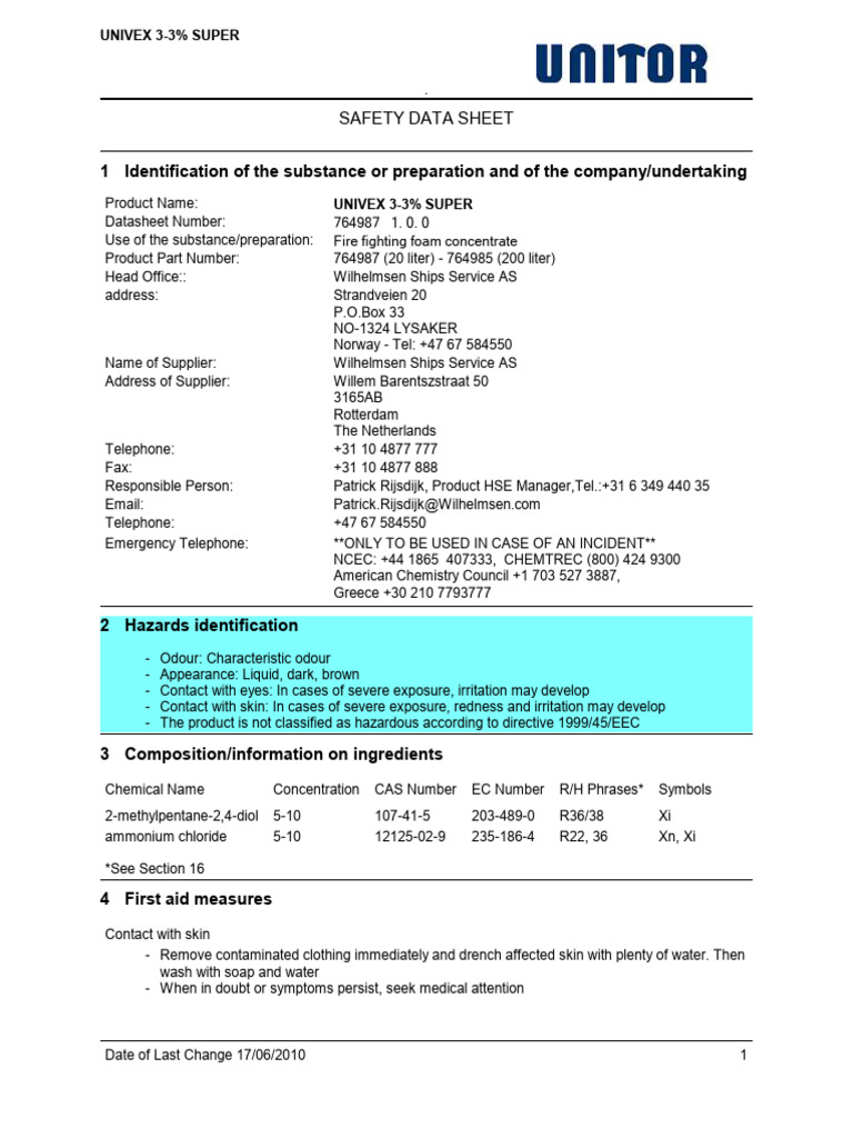 Univex 3-3% Super Safety Data Sheet | PDF | Waste Management | Water