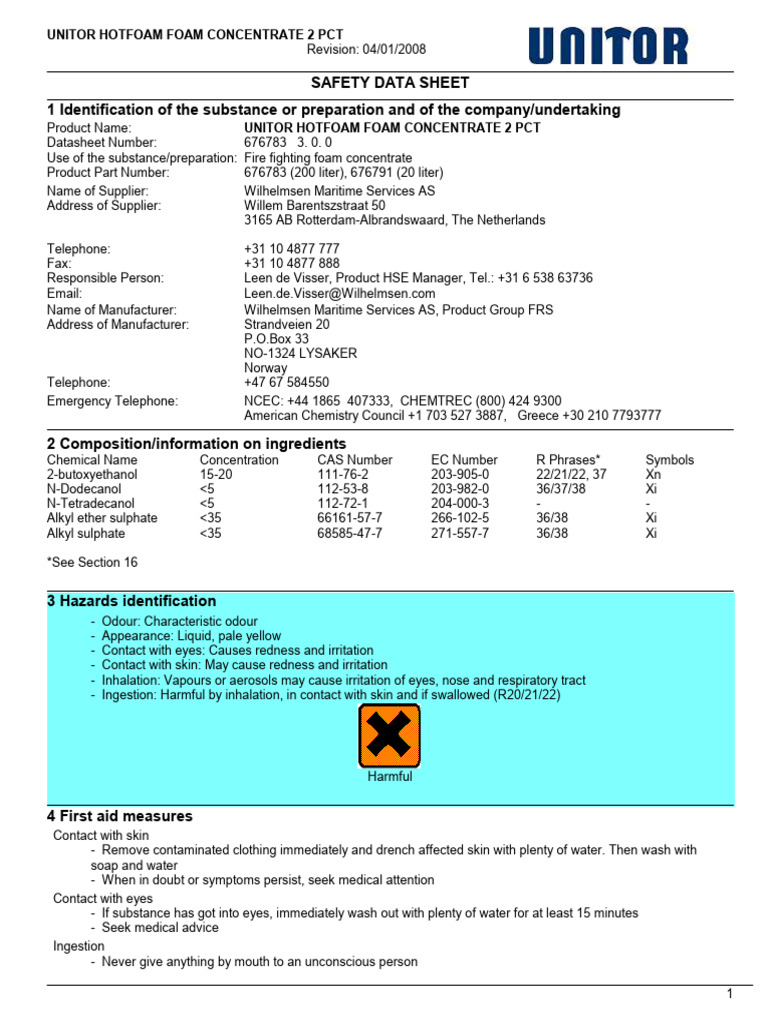 UNITOR HOTFOAM FOAM CONCENTRATE 2 PCT English | PDF | Physical Sciences ...