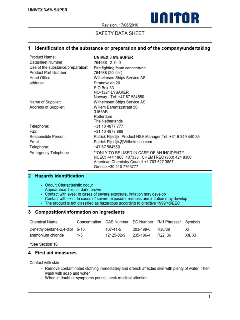 UNIVEX 3-6% SUPER Safety Data Sheet | PDF | Waste Management | Water
