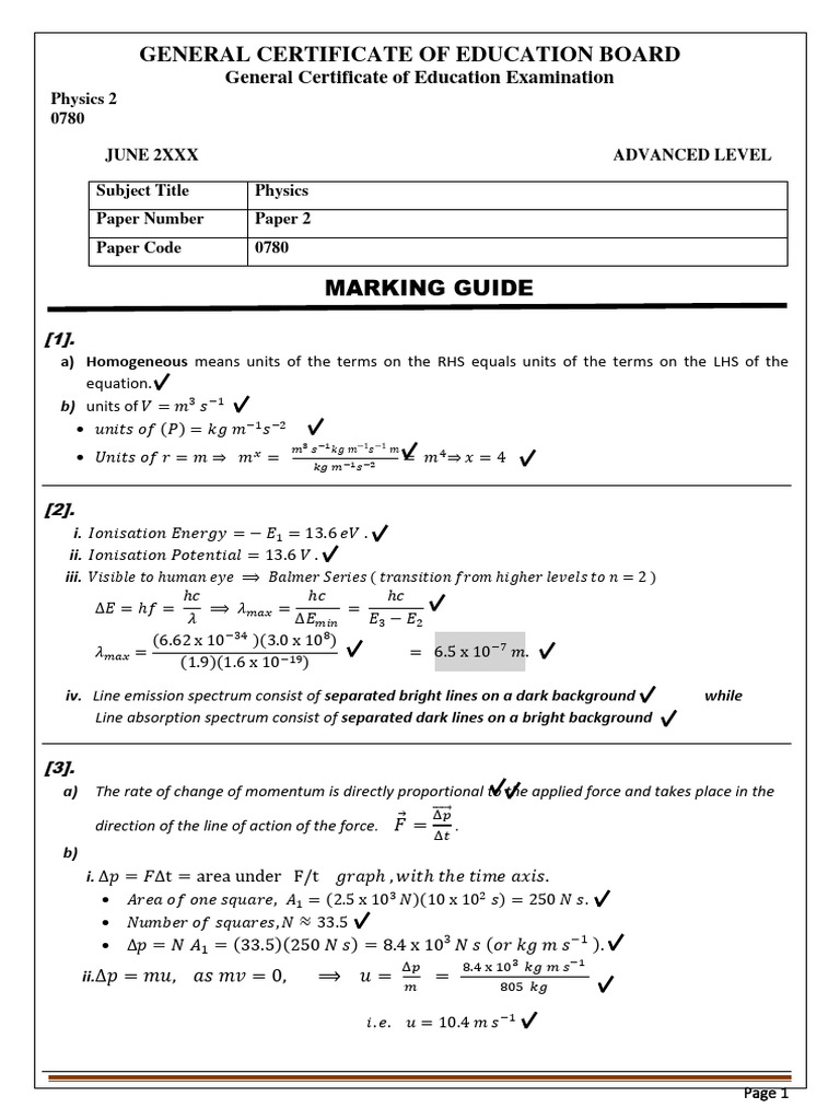 0780 Physics 2 Marking Guide | PDF | Waves | Physical Quantities