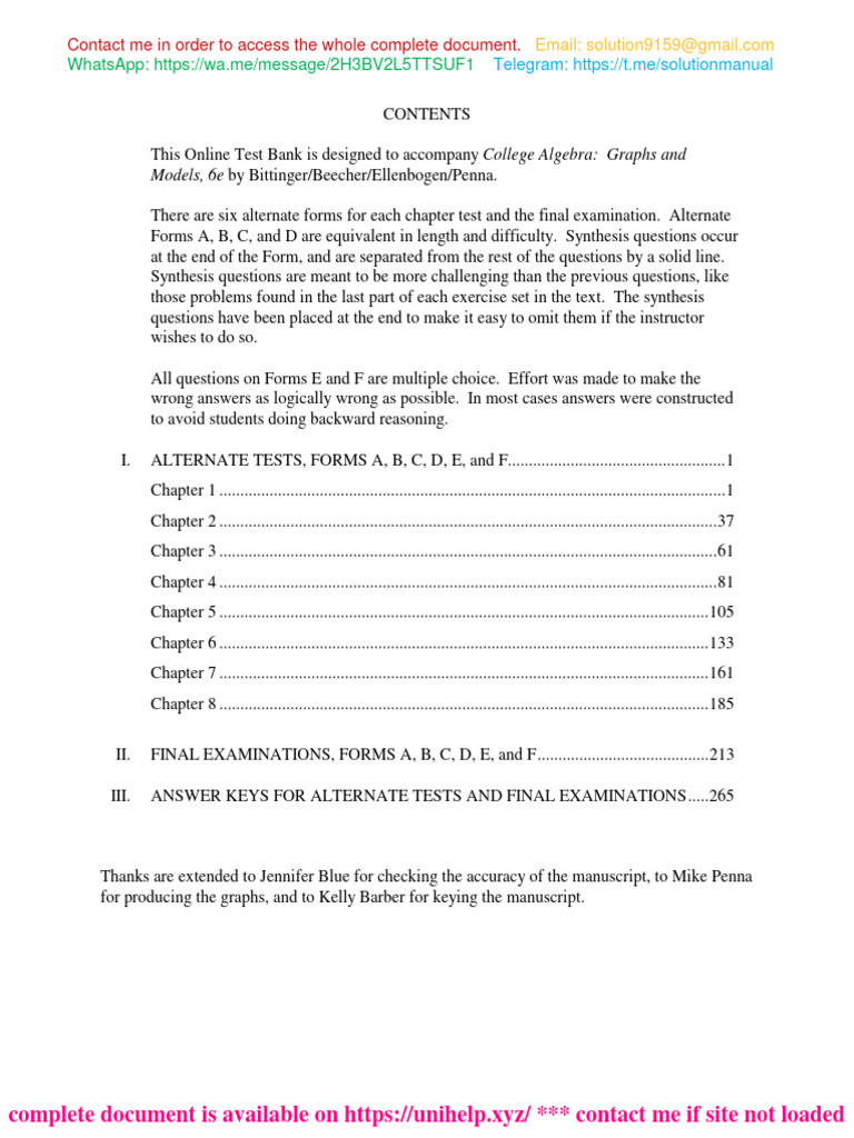 Test Bank College Algebra 6th Edition by Bittinger & Beecher | PDF ...