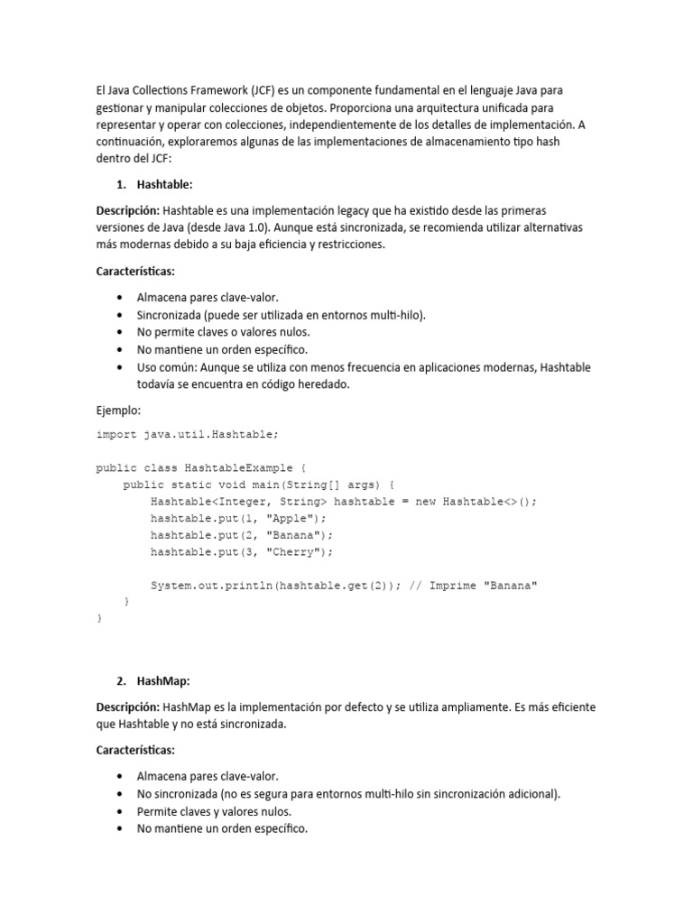 Investigacion de Metodos para Tabla Hash | PDF | Java (lenguaje de programación) | Desarrollo de ...
