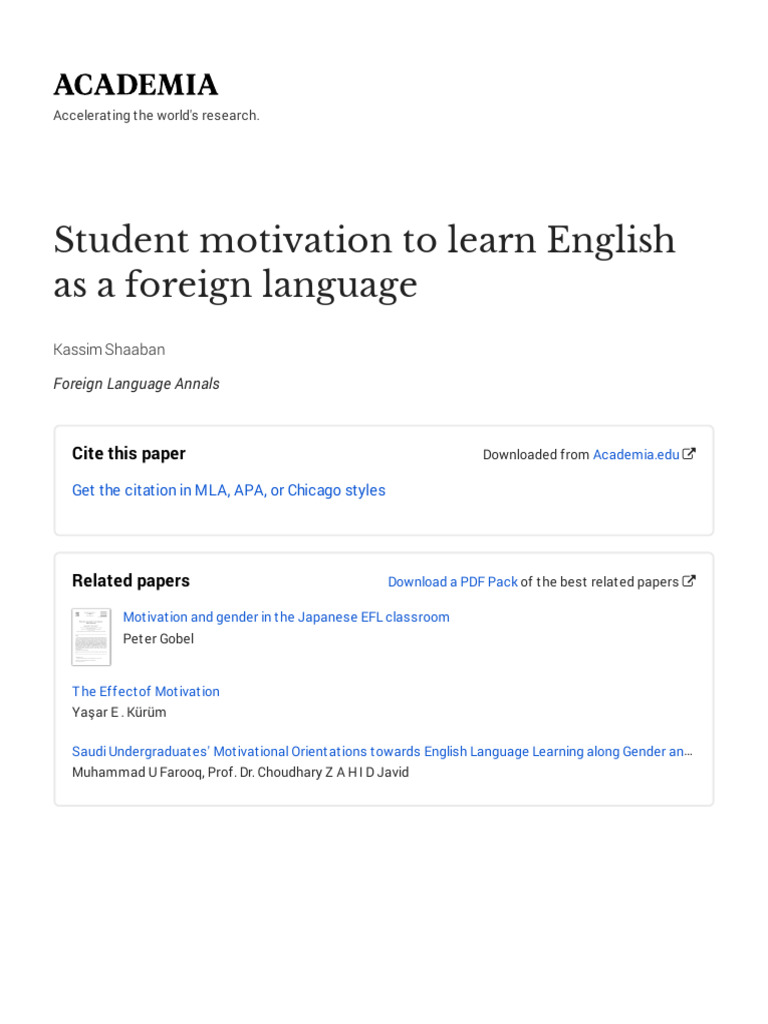 Student Motivation in English Learning | PDF | Second Language ...