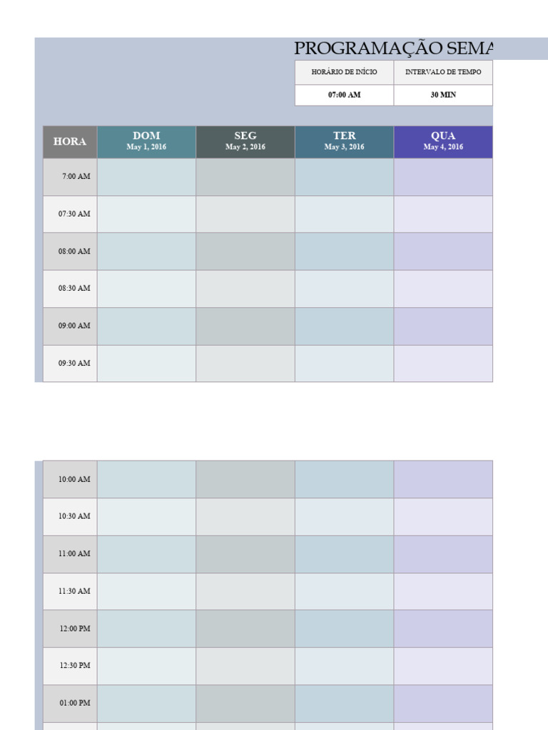 Weekly Schedule Sunsat 30min Template V1 - PT | PDF