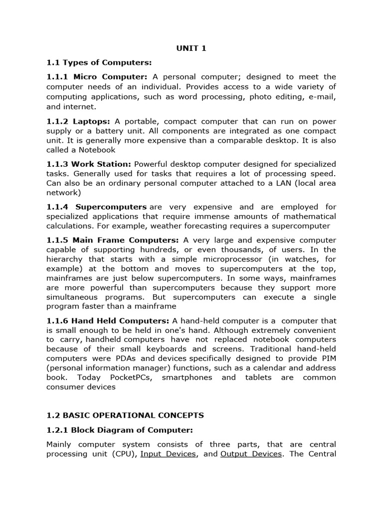 UNIT 1 | PDF | Central Processing Unit | Input/Output