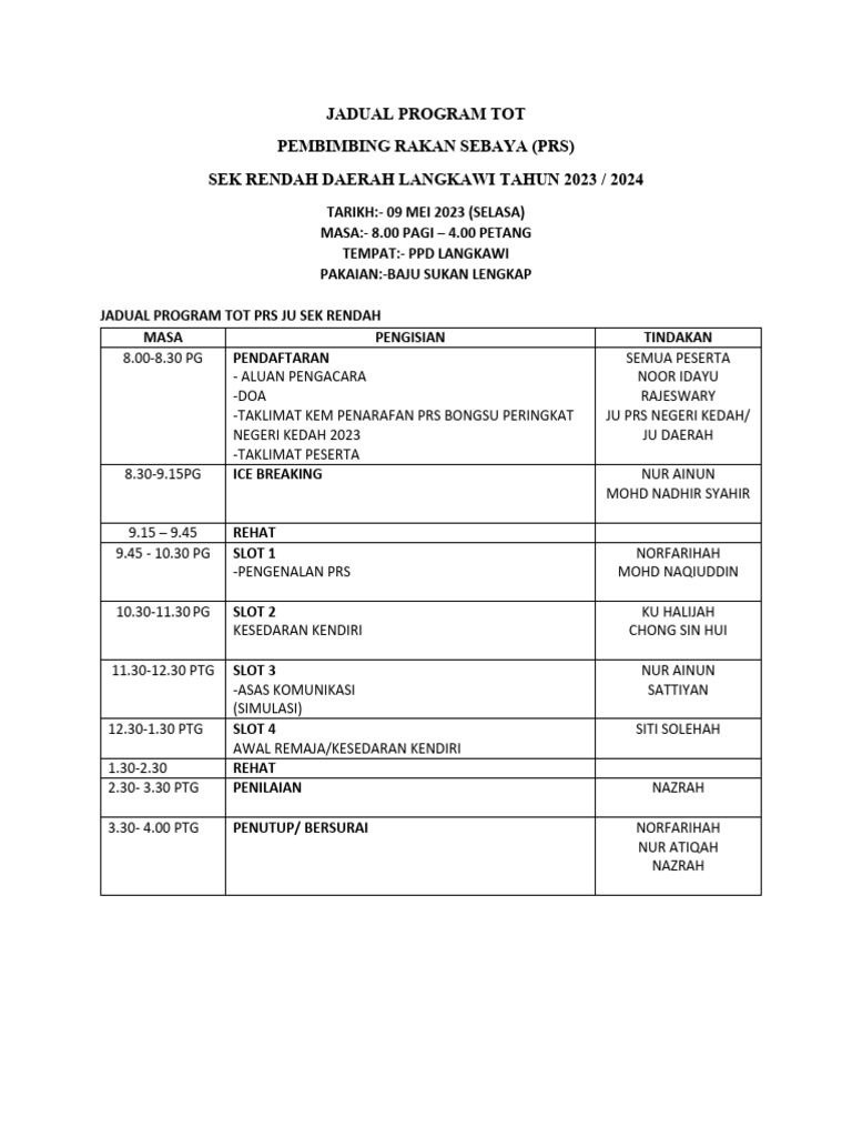 JADUAL KEM PRS | PDF