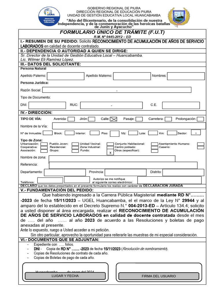 NUEVO FUT-Solicito Reconocimiento de Acumulación de Años de Servicio | Descargar gratis PDF ...