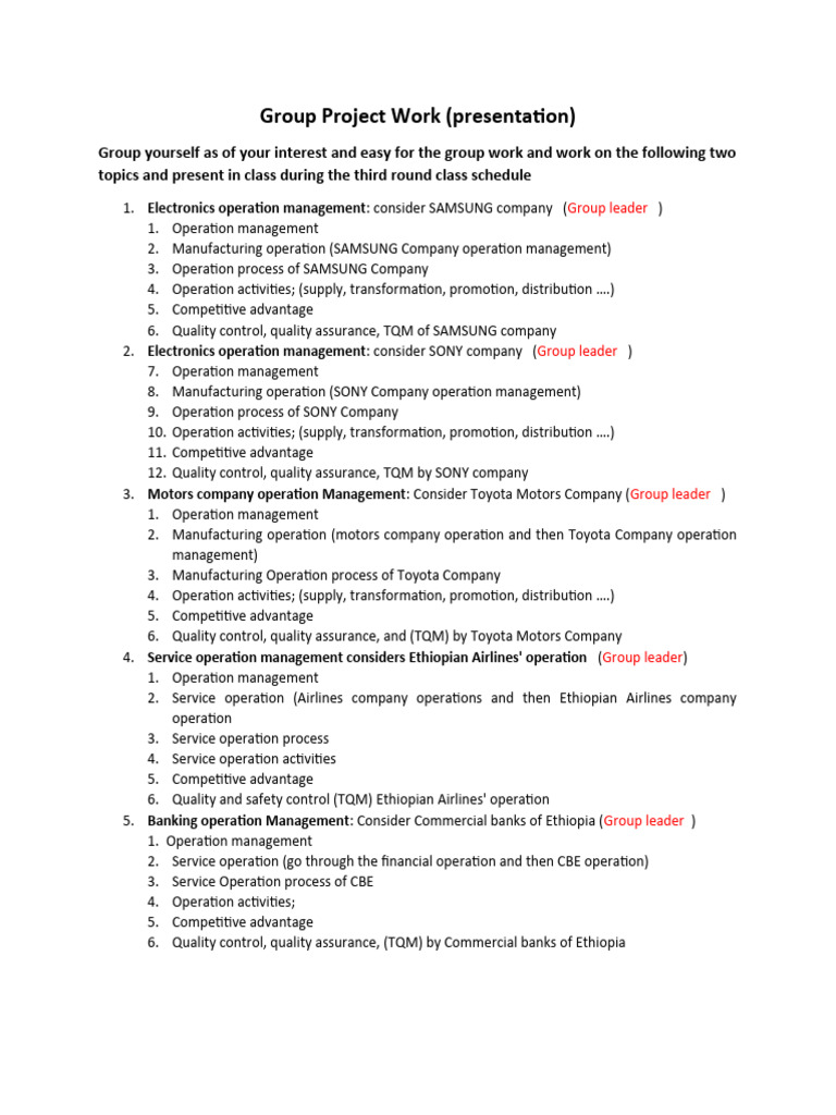 Group Project Work | PDF | Business | Production And Manufacturing