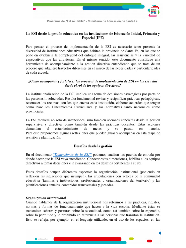 La ESI Desde La Gestión Educativa en IPE | PDF | Educación de la ...