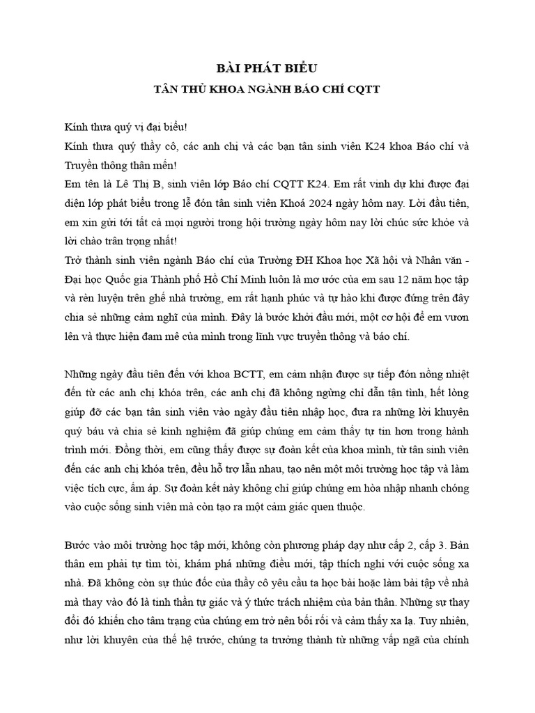 Phát biểu thủ khoa BC.docx | PDF