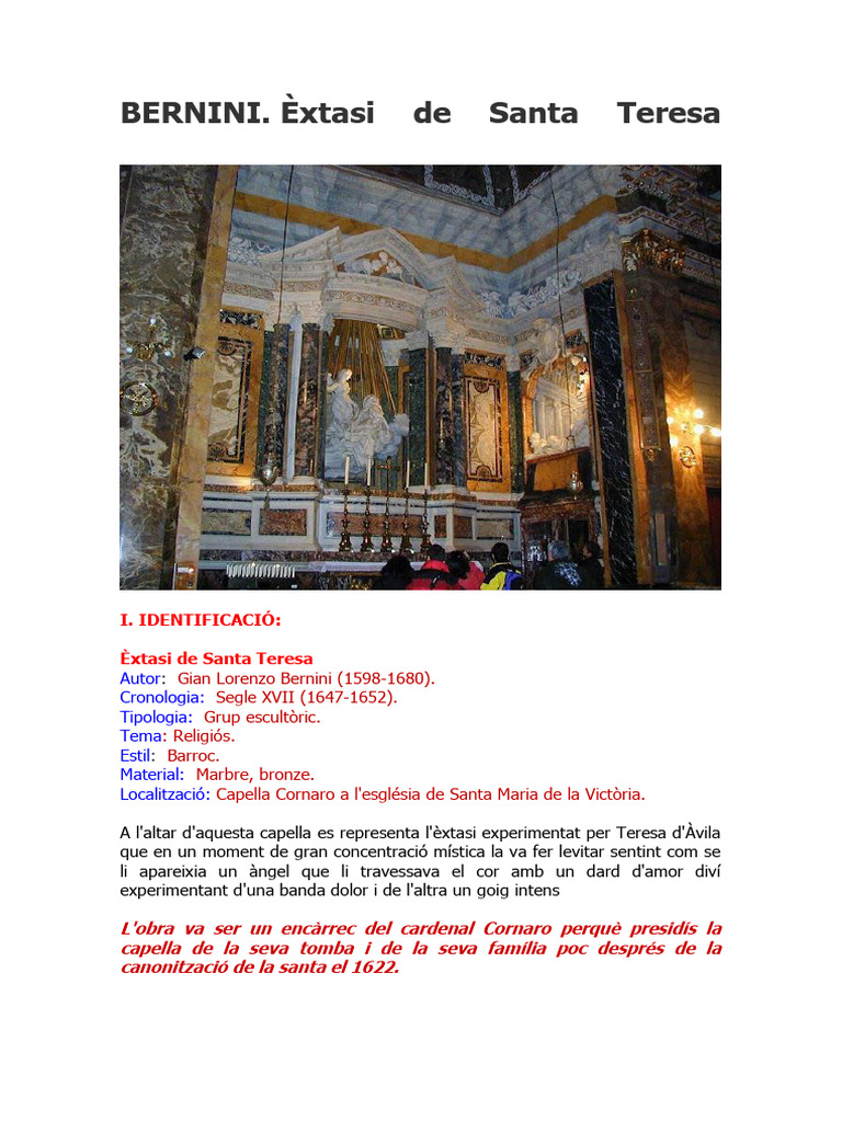 BERNINI. Èxtasi de Santa Teresa | PDF