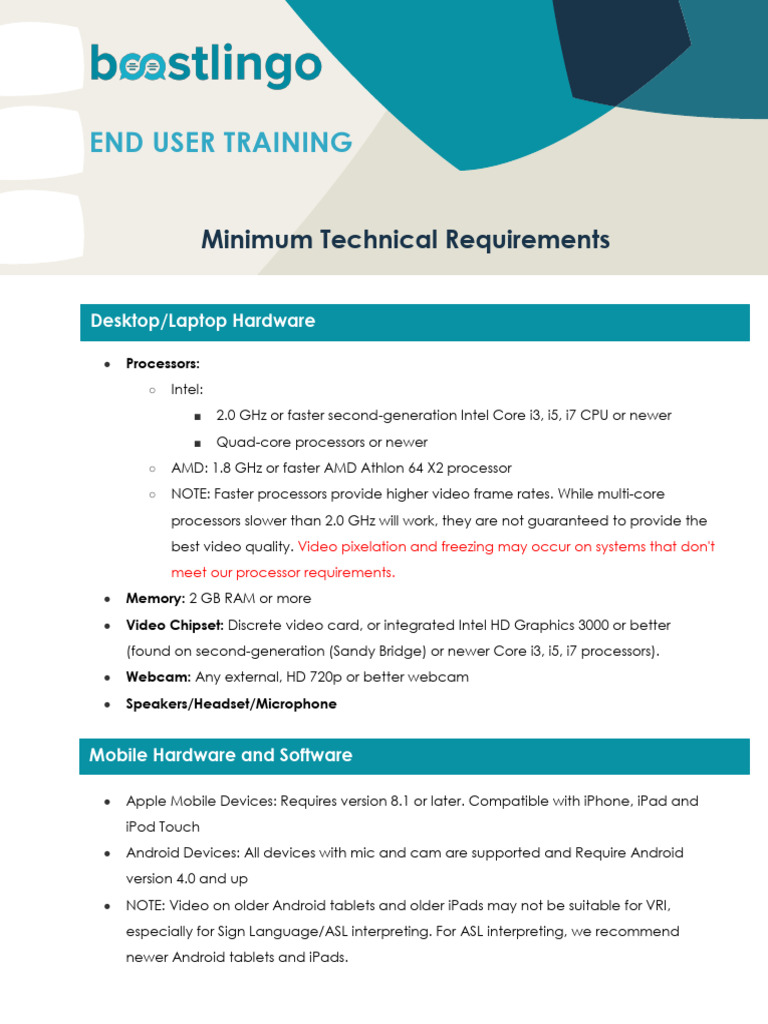 Technical Requirements for Video Interpreting | PDF | Tablet Computer ...