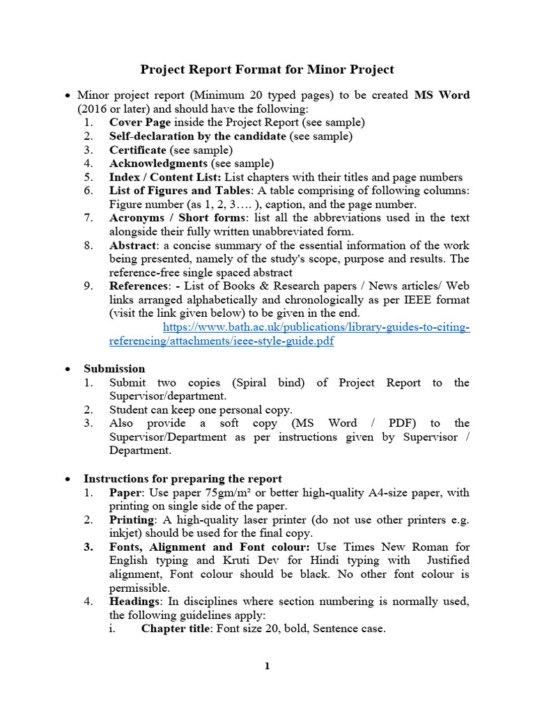 Minor Project Report Format Guide | PDF | Printer (Computing) | Printing