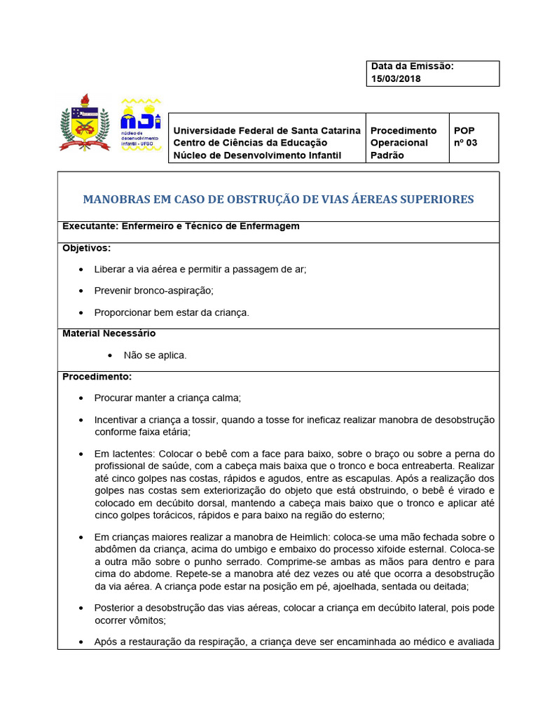 Manobras de Desobstrução em Lactentes | PDF | Enfermagem