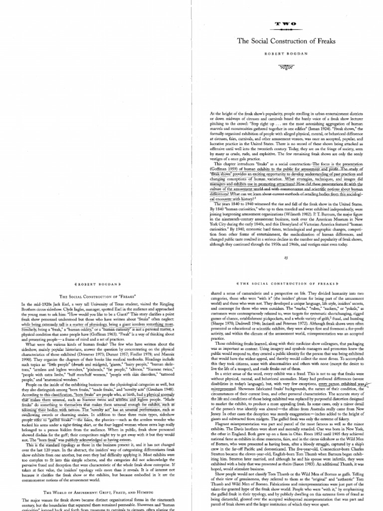 Robert Bogdan - Social Construction of Freaks | PDF