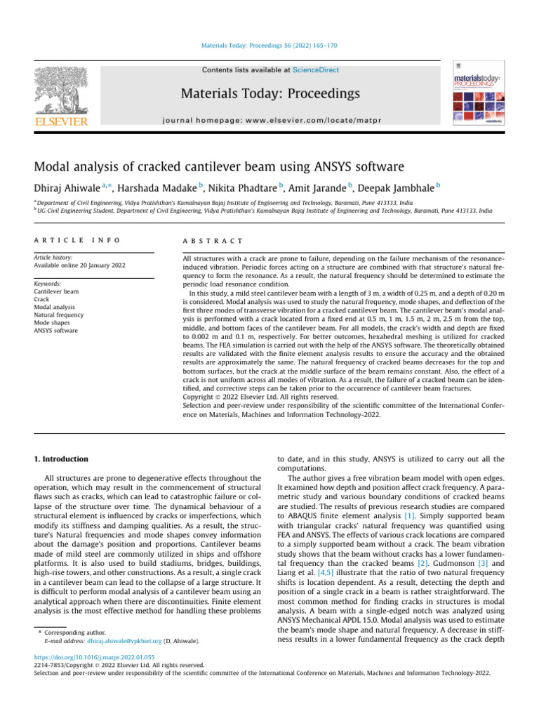 Modal Analysis Of Cracked Cantilever Beam Using Ansys Software Pdf Fracture Finite Element