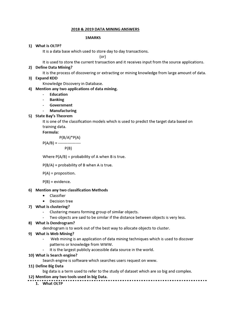 2018 & 2019 Data Mining Answers | PDF | Cluster Analysis | Data Mining