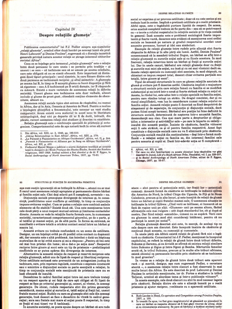 Radcliffe-Brown. Structura Si Functie in Societatea Primitiva. Cap IV ...