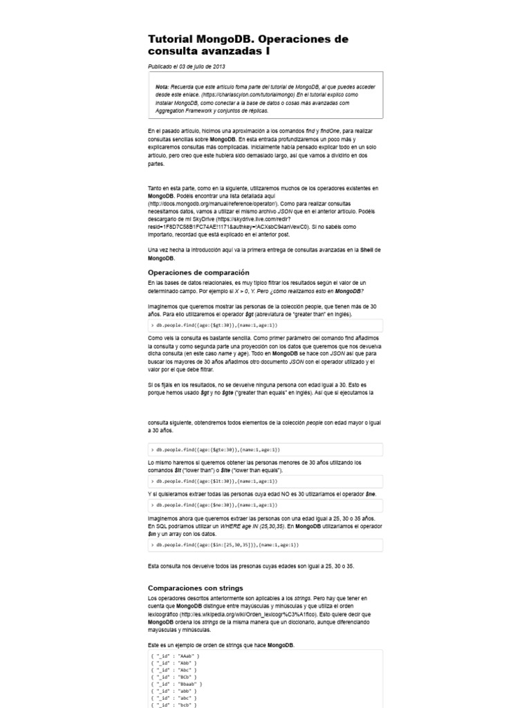 Tutorial Mongodb Operaciones De Consulta Avanzadas I Descargar Gratis Pdf Mongo Db Bases