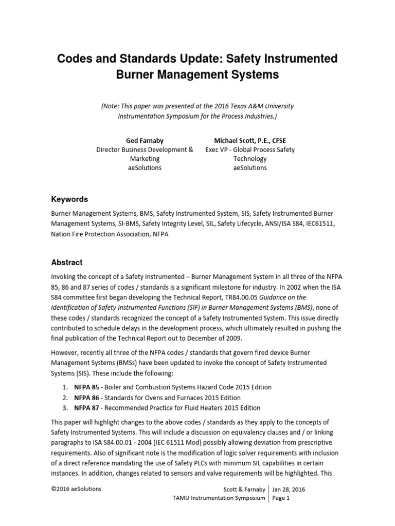 Code and Standard Update On Burner Safety Management SYstem | PDF | Programmable Logic ...