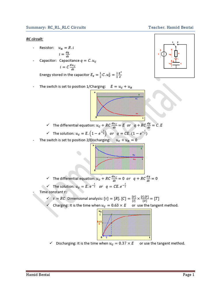 Summary RC RL RLC | PDF | Capacitor | Inductor