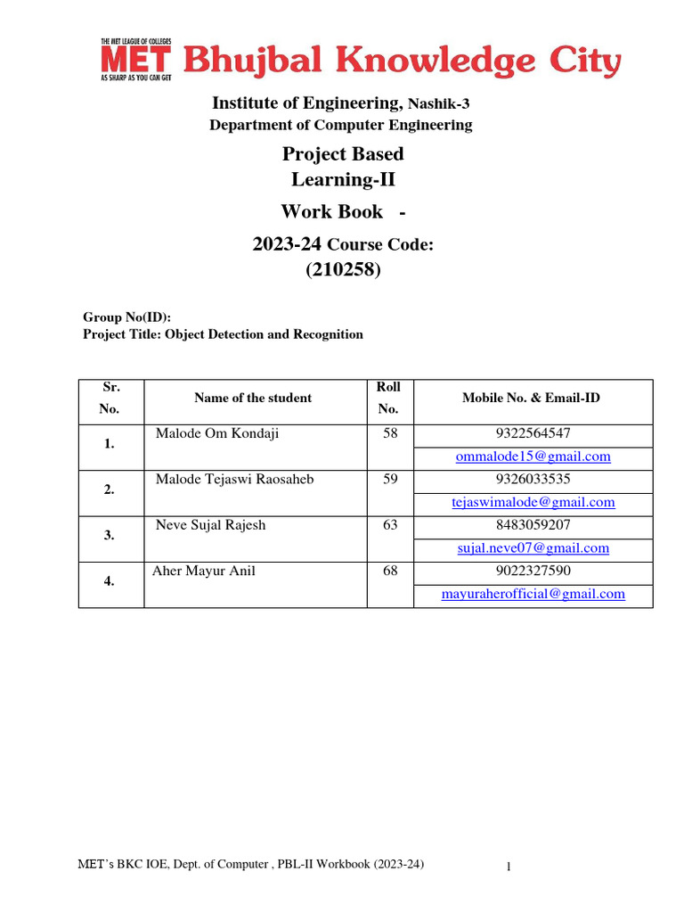 PBL-II Workbook for Computer Engg. | PDF | Engineering | Visual Impairment
