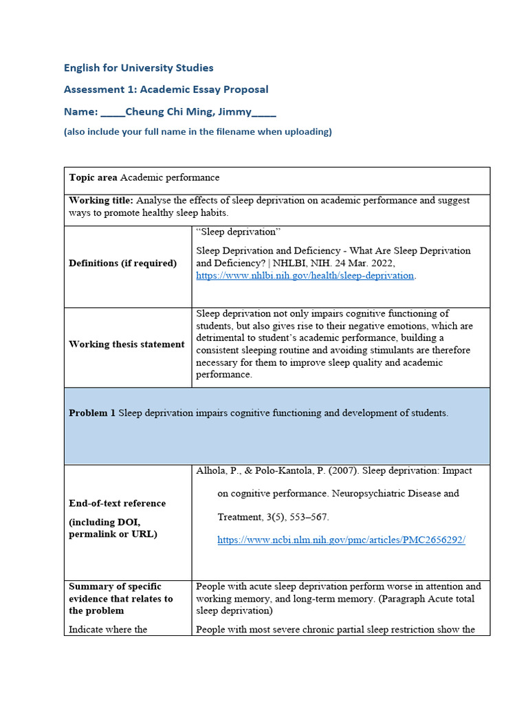 Proposal - 23086215D - Cheung Chi Ming | PDF | Sleep Deprivation | Sleep