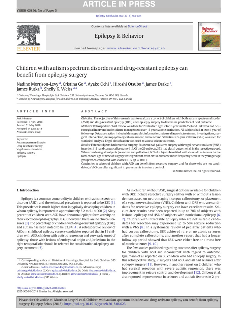 J Yebeh 2018 06 023 | PDF | Epilepsy | Autism Spectrum