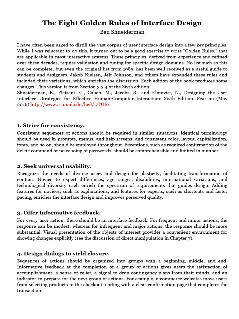 Shneiderman's 8 Golden Rules of Design | PDF | Design | Information Science
