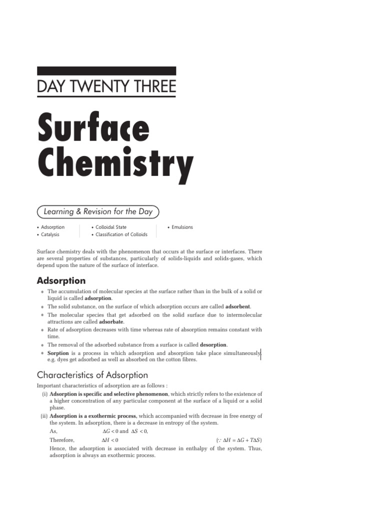 Surface Chemistry Neet | PDF | Adsorption | Colloid