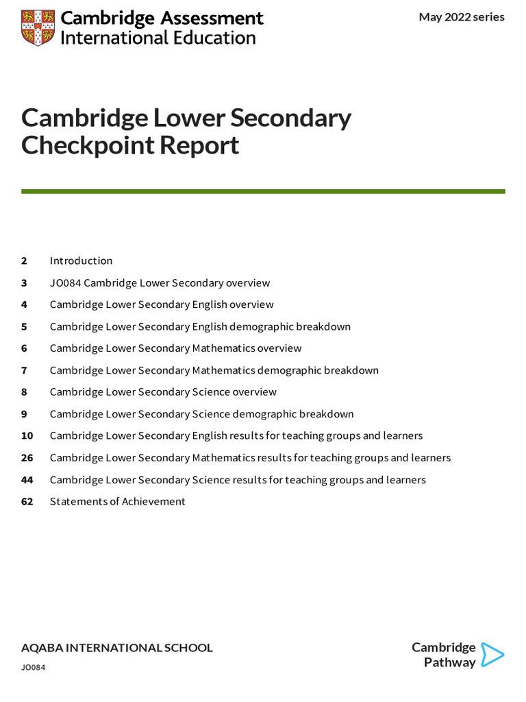 Cambridge Lower Secondary Checkpoint Report | PDF | Learning | Curriculum