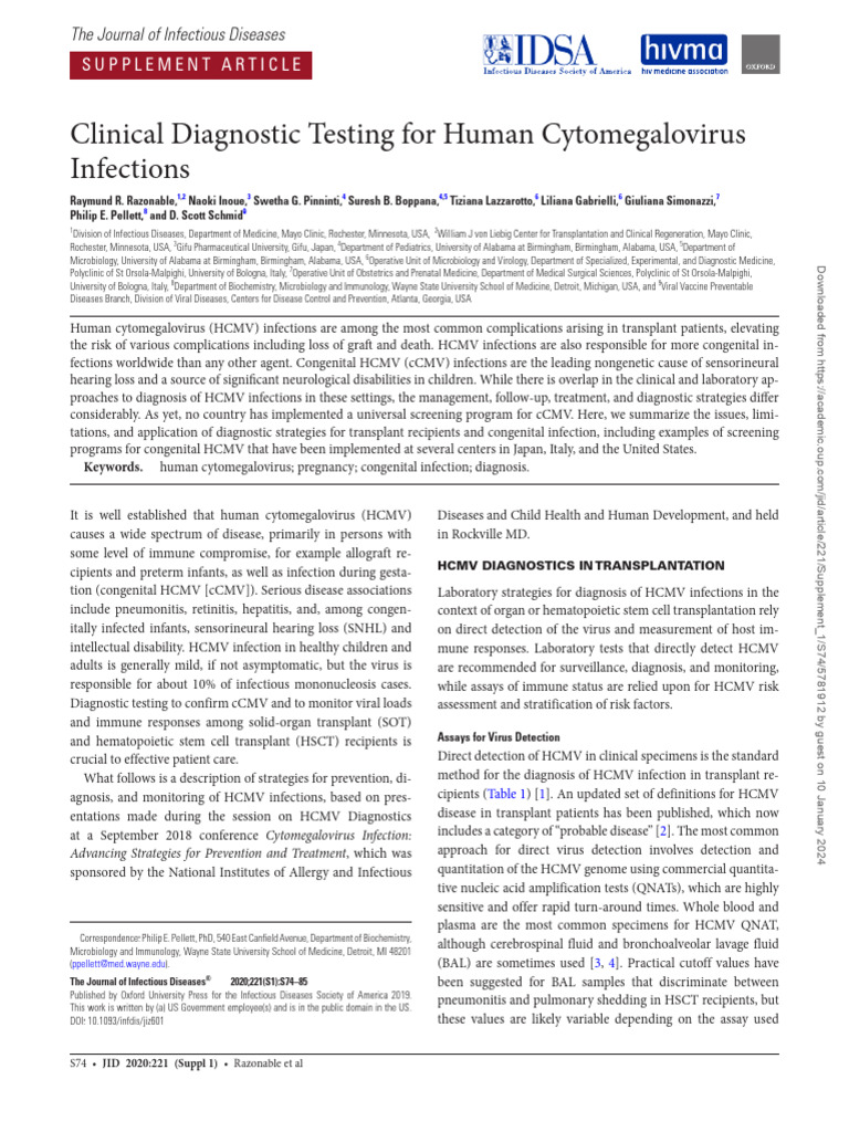 Clinical Diagnostic Testing For Human Cytomegalovirus | PDF | Clinical ...