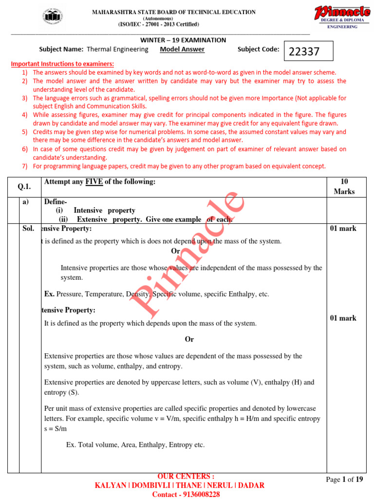 TEN-2019-Winter-model-answer-paper | PDF | Heat Exchanger | Turbine