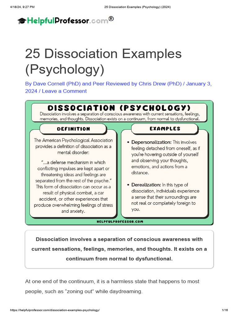 25 Dissociation Examples (Psychology) (2024) | PDF | Dissociation ...
