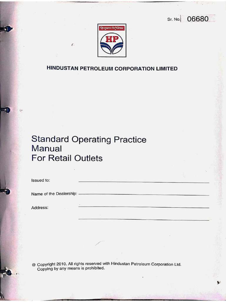 HP Std. Operating Practice Manual For Retail Outlets (1) Compressed | PDF