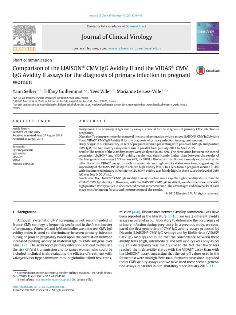 Comparison of The LIAISON® CMV IgG Avidity II and The VIDAS® CMV | PDF ...