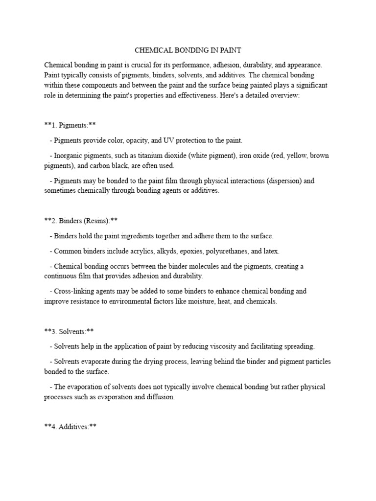 CHEMICAL BONDING IN PAINT | PDF | Paint | Materials