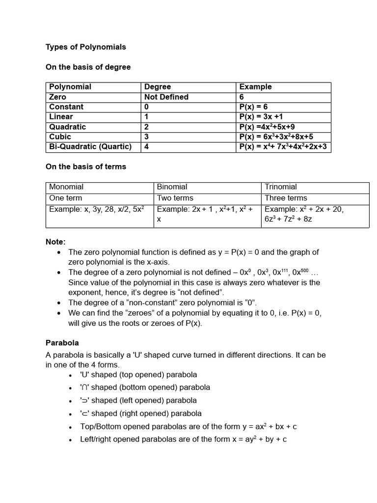 Polynomials Parabola | PDF | Quadratic Equation | Polynomial