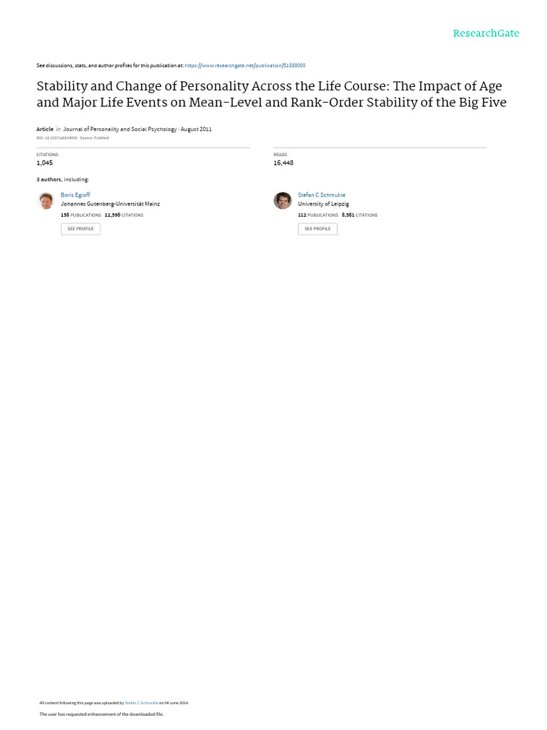 Stability and Change of Personality Across the Lif | PDF