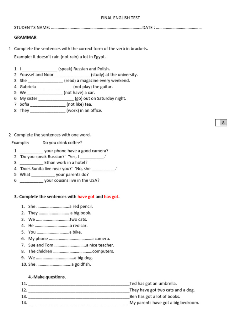 FINAL ENGLISH TEST - Luciana Domingues | PDF | Linguistics
