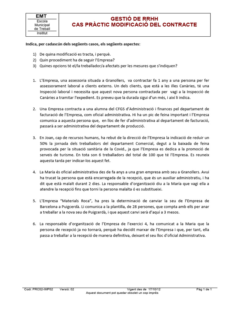 4 Cas Pràctic 2 Modificació Del Contracte | PDF