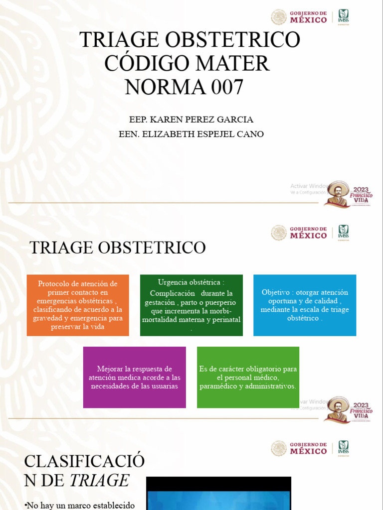 Triage, Codigo Mater, Norma 007 | PDF | Parto | El embarazo