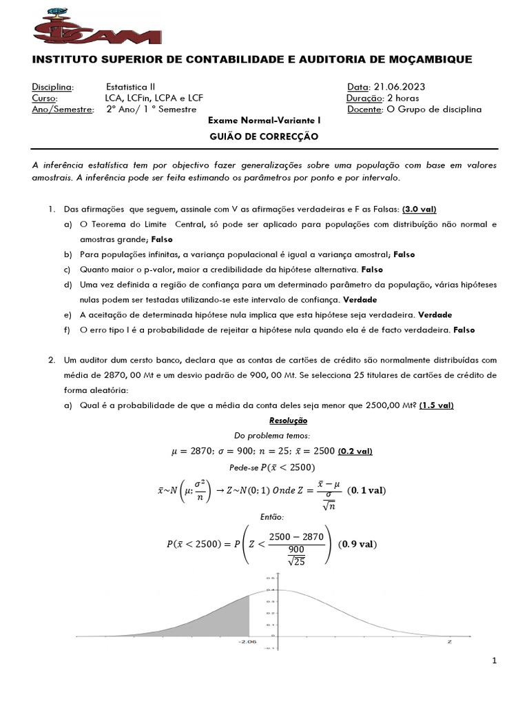 Exame Normal - Variante I - Guião de Correcção | PDF | Teoria ...